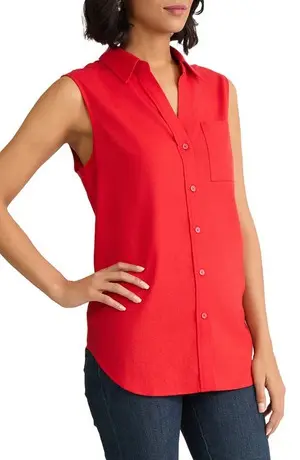 Jones New York Sleeveless Spread Collar Button-up Shirt