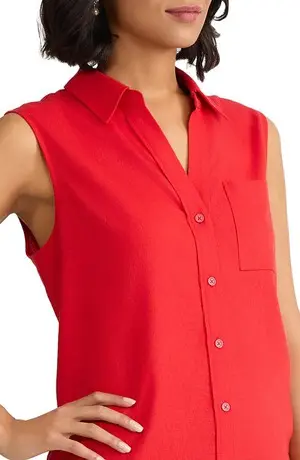 Jones New York Sleeveless Spread Collar Button-up Shirt