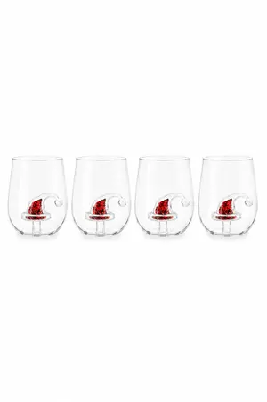 JEANNE FITZ Glitter Christmas Santa Hat Stemless Wine Glass