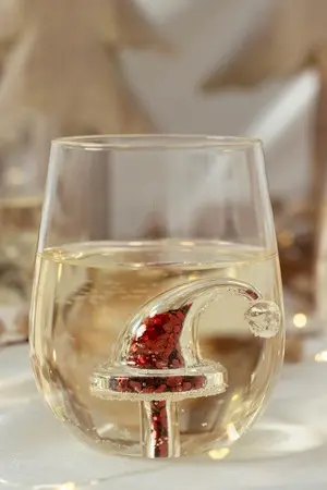JEANNE FITZ Glitter Christmas Santa Hat Stemless Wine Glass