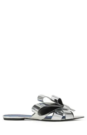 LANVIN Cadeau Mule Flats In Metallic Leather - Silver