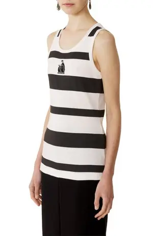 LANVIN Cotton Jersey Embroidered Ribbed Tank Top - Black/white