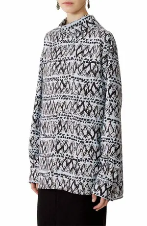 LANVIN High-neck Printed Silk Top - Blue