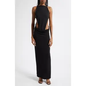 COURREGES Draped Wool Stretch Crepe Cutout Dress - Black