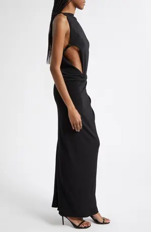 COURREGES Draped Wool Stretch Crepe Cutout Maxi Dress