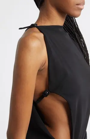 COURREGES Draped Wool Stretch Crepe Cutout Maxi Dress
