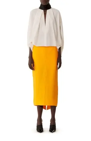 LANVIN Asymmetrical Midi Skirt In Paper And Viscose - Mandarin