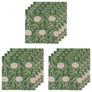DANICA BRANDS Peony Block Print Napkinset Of 12 - Green