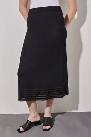 Ming Wang Striped Burnout Hem Midi Skirt - Black