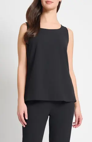 Ming Wang Deco Scoop Neck Stretch Crepe Tank - Black