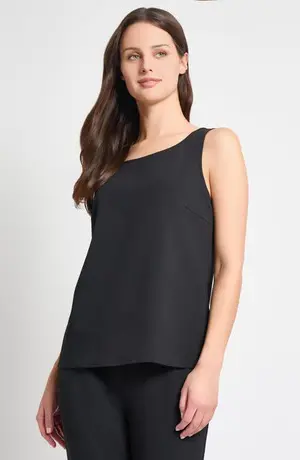 Ming Wang Deco Scoop Neck Stretch Crepe Tank