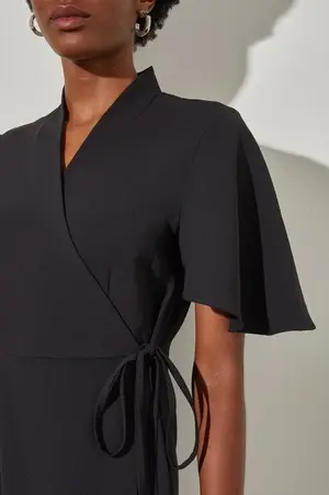 Ming Wang Wrap Dress With Butterfly Sleeves
