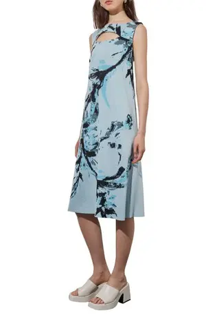 Ming Wang Abstract Jacquard Knit Cutout A-line Dress