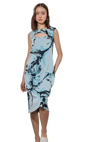 Ming Wang Abstract Jacquard Knit Cutout A-line Dress