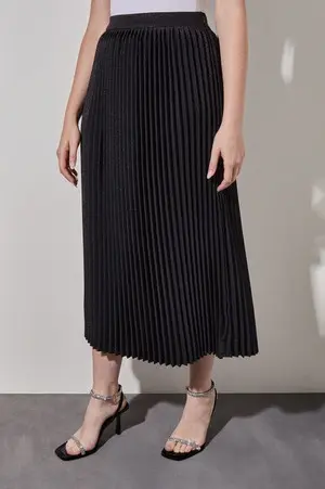 Ming Wang Midi Pleated Skirt With Shimmer Woven Detail