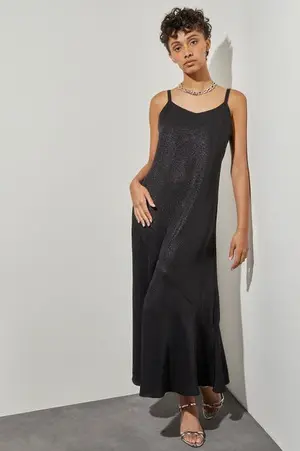Ming Wang Maxi A Line Dress - Black/silver