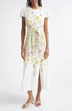 REISS Lyra Floral Print Crepe Maxi Dress - Cream/yellow