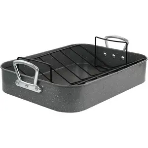 GIBSON HOME Stone 2 Piece Carbon Steel 16.25in. Turkey Roaster Set - Grey