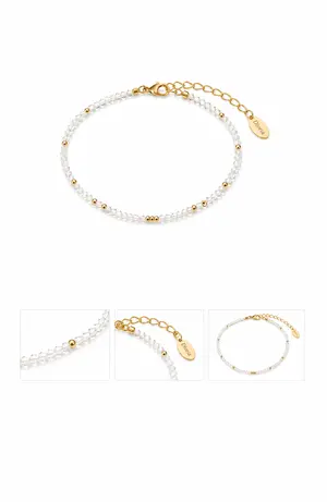 DLORIA Sea Mist Beaded Bracelet With Gold-tone Accents - White