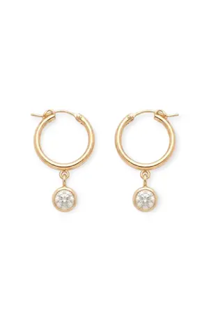 CUFFED BY NANO 14k Filled Hoop Earrings With Bezel Set Cubic Zirconia Drop - Gold
