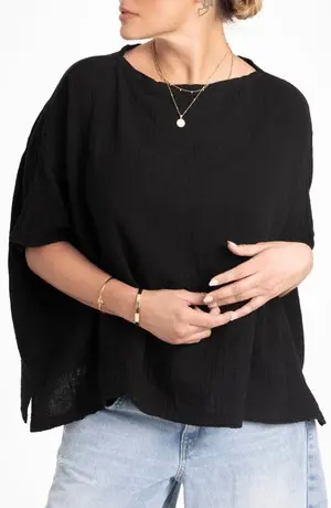 OCEAN+MAIN Square Gauze Top - Black