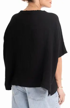 OCEAN+MAIN Square Gauze Top - Black