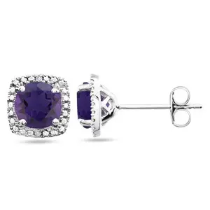 ALLUREZ ALLUREZ Sterling Silver Natural Gemstone & Diamond Stud Earrings 0.76ct/amethyst
