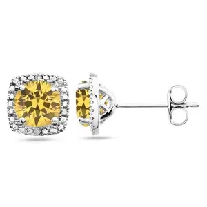 ALLUREZ ALLUREZ Sterling Silver Natural Gemstone & Diamond Stud Earrings 0.77ct/citrine