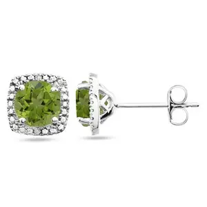 ALLUREZ Sterling Silver Natural Gemstone & Diamond Stud Earrings - 0.97ct/peridot