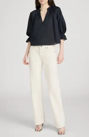 FRAME Poet Ruffle Sleeve Cotton Top