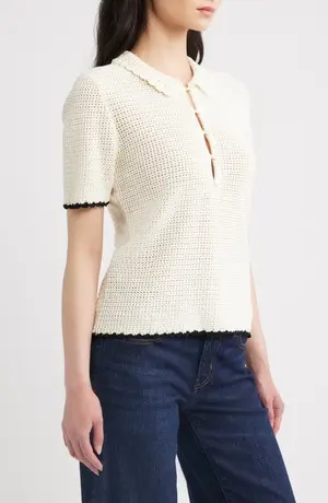 FRAME Daybreak Open Stitch Polo Sweater