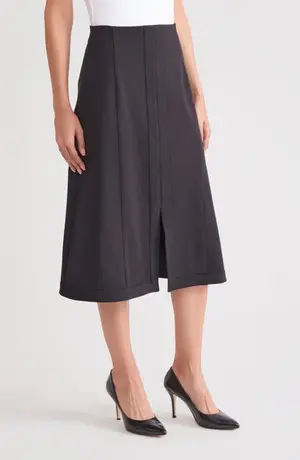 Misook Ponte Front Slit Midi Skirt