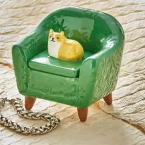 TAG Orange Cat Chair Lidded Trinket Box Multi Earthenware Everyday