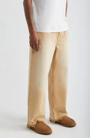 ELWOOD Baggy Wide-leg Denim Pants - Khaki