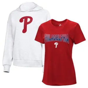 G-III 4HER BY CARL BANKS Bright Heather Ceramic Philadelphia Phillies T-shirt And Hoodie Combo Pack - Red