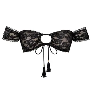 IVY SWIMWEAR Lani Off-the-shoulder Lace Bikini Top - Black