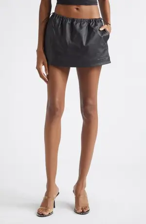 Alexander Wang Bungee Waist Leather Miniskirt - Black