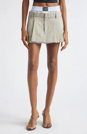 Alexander Wang Pleated Miniskirt With Boxer Underlay - Stone