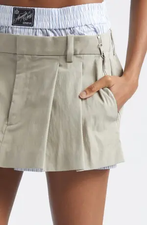 Alexander Wang Pleated Miniskirt With Boxer Underlay - Stone