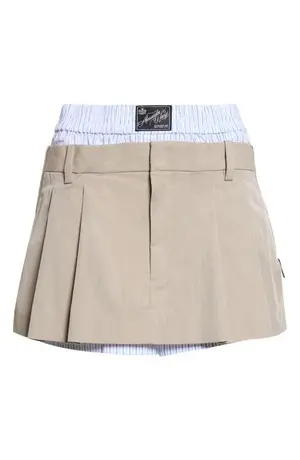 Alexander Wang Pleated Miniskirt With Boxer Underlay - Stone