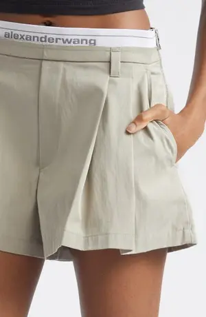 Alexander Wang Pleated High Waist Shorts - Stone