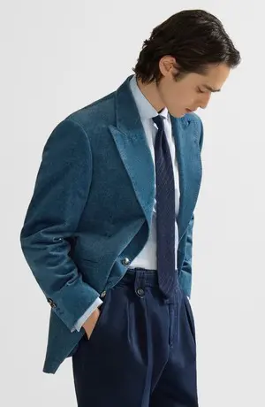 Brunello Cucinelli Effect Cotton Velvet Tailor Blazer With Peak Lapels