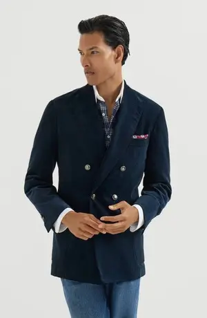 Brunello Cucinelli Sea Island Cotton Narrow Wale Corduroy One-and-a-half Breasted Deconstructed Blazer With Patch Pockets - Blue