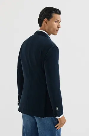 Brunello Cucinelli Sea Island Cotton Narrow Wale Corduroy Deconstructed Blazer - Blue
