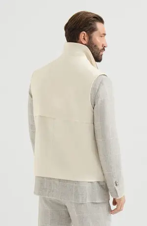 Brunello Cucinelli Cotton And Linen Canvas Vest With Suede Inserts And Hook Fastening