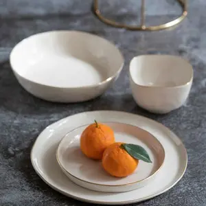 BE HOME 24k Gold Tam Stoneware Dinner Plateset Of 4