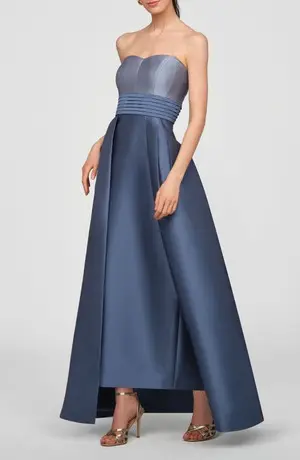 KAY UNGER Strapless Two-tone Mikado Gown