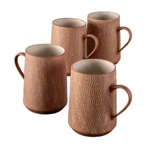 BE HOME Crosshatch Mugsset Of 4 - Rust