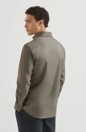 Brunello Cucinelli Garment-dyed Twill Shirt With Spread Collar - Brown