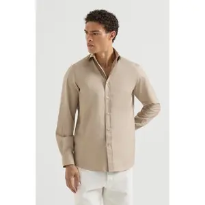 Brunello Cucinelli Garment-dyed Twill Shirt With Spread Collar - White